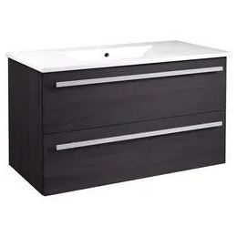Waschtisch Welltime "Serena, Waschbeckenunterschrank inkl. Waschbecken, Badm&ouml;bel", schwarz (schwarz oak, schwarze eiche), B:101,5cm H:50cm T:46,5cm, FSC-zertifizierter Holzwerkstoff, Keramik, Waschtische, Waschtisch, Breite 101,5 cm, Soft-Close-Funktion, FSC