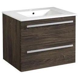 Waschtisch Welltime "Serena, Waschbeckenunterschrank inkl. Waschbecken, Badm&ouml;bel", braun (braun oak, braune eiche), B:61,5cm H:50cm T:46,5cm, FSC-zertifizierter Holzwerkstoff, Keramik, Waschtische, Waschtisch, Breite 61,5 cm, Soft-Close-Funktion, FSC