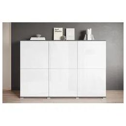 Highboard OTTO HOME "Kenia, moderne grifflose Hochkommode mit 6 T&uuml;ren, Breite 180 cm", grau (matera anthrazit, wei&szlig; hochglanz), B:180cm H:125cm T:39,5cm, FSC-zertifizierter Holzwerkstoff, Sideboards, Highboard, Push-to-Open-Fronten, h&ouml;henverstellbaren Einlegeb&ouml;den