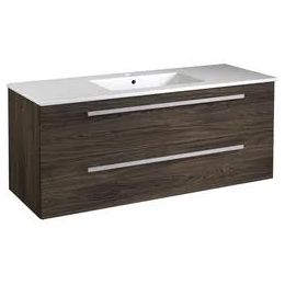 Waschtisch Welltime "Serena, Waschbeckenunterschrank inkl. Waschbecken, Badm&ouml;bel", braun oak, braune eiche, B:121,5cm H:50cm T:46,5cm, FSC-zertifizierter Holzwerkstoff, Keramik, Waschtische, Waschtisch, Breite 121,5 cm, Soft-Close-Funktion, FSC