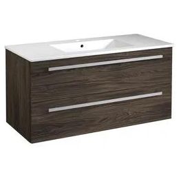 Waschtisch Welltime "Serena, Waschbeckenunterschrank inkl. Waschbecken, Badm&ouml;bel", braun (braun oak, braune eiche), B:101,5cm H:50cm T:46,5cm, FSC-zertifizierter Holzwerkstoff, Keramik, Waschtische, Waschtisch, Breite 101,5 cm, Soft-Close-Funktion, FSC