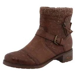 Winterstiefelette Mustang SHOES "Fabienne", Damen, Gr. 38, braun (cognac), Lederimitat, Textil, Basic, Schuhe Winterstiefelette, Biker Boots mit Blockabsatz und Zierriemchen