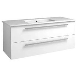 Waschtisch Welltime "Serena, Waschbeckenunterschrank inkl. Waschbecken, Badm&ouml;bel", wei&szlig; (glossy wei&szlig;, wei&szlig;), B:121,5cm H:50cm T:46,5cm, FSC-zertifizierter Holzwerkstoff, Keramik, Waschtische, Waschtisch, Breite 121,5 cm, Soft-Close-Funktion, FSC