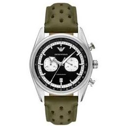 Chronograph Emporio Armani, schwarz (khaki, schwarz), Armbanduhren, Damen, Chronograph, Quarzuhr, Armbanduhr, Herrenuhr, Lederarmband, analog, Tag
