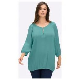 Longbluse sheego, Damen, Gr. 58, blau (ozean), 100% Viskose, unifarben, V-Ausschnitt, Blusen Longbluse