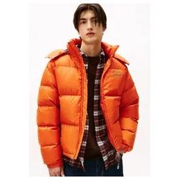 Tommy Hilfiger Steppjacke TOMMY JEANS "ALASKA DOWN PUFFER", Herren, Gr. L, voyager orange, Web, Obermaterial: 100% Polyester, unifarben, regular fit normal, Rundhals, eingesetzt gerader Abschluss, Jacken Steppjacke, &Uuml;bergangsjacke Regular fit mit abnehmbarer Kapuze