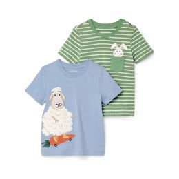 Tchibo - 2 Kinder-T-Shirts mit Applikation - Jungen - Gr. 110/116 - hellblau