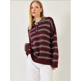 Bianco Lucci Pullover Damen Gr&ouml;&szlig;e S/L graumeliert / burgunder / wei&szlig;