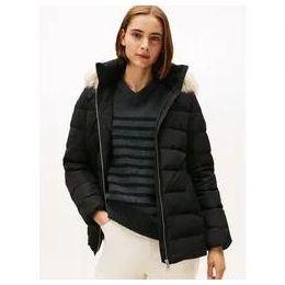 Steppjacke Tommy Hilfiger "MW DOWN SLIM JACKET WITH FUR", Damen, Gr. S (36), schwarz, Web, Obermaterial: 100% Polyester, unifarben, slim fit, Jacken Steppjacke, mit Fellimitat