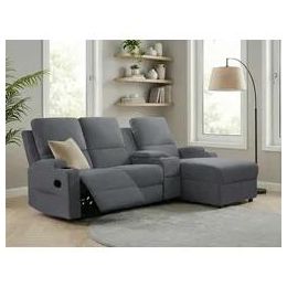 Ecksofa OTTO HOME "NAPORI Multimediasofa, 3er Kinosessel XXL, L-Form, Cord", grau (anthrazit), B:240cm H:105cm T:155cm, Sofas, Ecksofa, Kinosofa mit Relaxfunktion, Getr&auml;nkehalter, Staufach und Staukasten