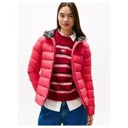 Tommy Hilfiger Steppjacke TOMMY JEANS "TJW SLIM HOOD PRNT DOWN JCKT EXT", Damen, Gr. S (36), vintage cerise, Web, Obermaterial: 100% Polyester, unifarben mit Farbeins&auml;tzen, slim fit, Jacken Steppjacke