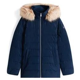 Steppjacke Tommy Hilfiger "MW DOWN SLIM JACKET WITH FUR", Damen, Gr. XL (42), blau (schwarz night navy), Web, Obermaterial: 100% Polyester, unifarben, slim fit, Jacken Steppjacke, mit Fellimitat
