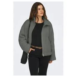 Pl&uuml;schjacke Only "ONLASPEN LIFE TEDDY JACKET NOOS OTW", Damen, Gr. XS, grau (castor gray), Pl&uuml;sch, Obermaterial: 100% Polyester, unifarben, regular fit normal, Jacken, Kunstfaser
