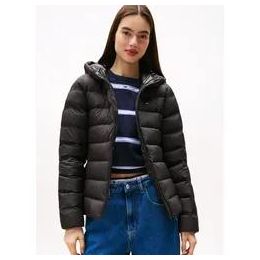 Tommy Hilfiger Steppjacke TOMMY JEANS "TJW SLIM HOOD PRNT DOWN JCKT EXT", Damen, Gr. XL (42), schwarz, Web, Obermaterial: 100% Polyester, unifarben mit Farbeins&auml;tzen, slim fit, Jacken Steppjacke