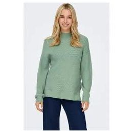 Strickpullover Only "ONLNELI LS HIGHNECK RIB PULLOVER EX KNT", Damen, Gr. XS, gr&uuml;n (hedge gr&uuml;n detail:melange), Strick, Obermaterial: 50% Viskose, 27% Nylon, 23% Polyester, meliert, normal, hoch geschlossener Ausschnitt, Rippstrickb&uuml;ndchen, Pullover Strickpullover