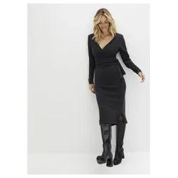Strickkleid bonprix "Midi-Strickkleid", Damen, Gr. 40/42 (M), N-Gr, grau (anthrazit meliert), Obermaterial: 90% Polyacryl, 10% Polyester, slim fit, V-Ausschnitt, Kleider Strickkleid, mit modernem Wickel-Design, aus Polyacryl und Polyester