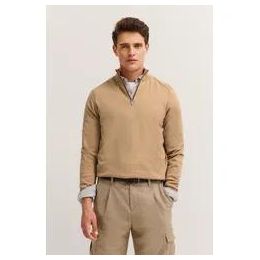 Troyer Bugatti "Regular Fit", Herren, Gr. XL, beige (40, beige), Strick, 95% Baumwolle, 5% Kaschmir, unifarben, regular fit, ohne Ausschnitt, Rippb&uuml;ndchen, Pullover Troyer, aus Baumwolle-Kaschmir mit Rei&szlig;verschluss
