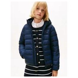 Steppjacke Tommy Hilfiger "U LIGHT DOWN HOODED JACKET", M&auml;dchen, Gr. 10 (140), blau (schwarz night navy), Web, Obermaterial: 100% Polyamid, unifarben, regular fit normal, Rundhals, eingesetzt elastischer Bund, Jacken Steppjacke, Kinder bis 16 Jahre