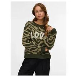 V&eacute;ro Moda Strickpullover VERO MODA "VMNEWKAI LS O-NECK PULLOVER BOO", Damen, Gr. S, grape leaf pattern:with mermaid zebra pattern, birch text, Strick, Obermaterial: 52% Polyester, 40% Polyacryl, 5% Wolle, 3% Elasthan, gemustert, regular fit, Rundhals, Rippb&uuml;ndchen, Pullover Strickpullover