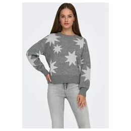 Rundhalspullover Only "ONLROSIE LS O-NECK GLITTER KNT", Damen, Gr. L, medium grau melange pattern:silber glitter, Strick, Obermaterial: 47% Polyacryl, 33% metallisierte Fasern, 20% Polyester, gemustert, regular fit, Rundhals, Rippstrickb&uuml;ndchen, Pullover Rundhalspullover