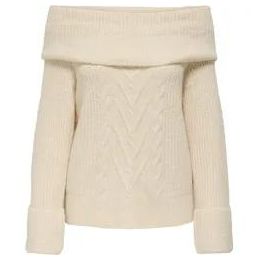 Strickpullover Only "ONLLUNA LS OFF SHOULDER PULLOVER KNT", Damen, Gr. M, birch, Strick, Obermaterial: 75% Polyester, 22% Polyacryl, 3% Elasthan, unifarben, Carmenausschnitt, Pullover Strickpullover