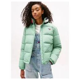 Tommy Hilfiger Steppjacke TOMMY JEANS "TJW ESS PUFFER FLAG JACKET EXT", Damen, Gr. XXXL(46), cloudy jade, Web, Obermaterial: 100% Nylon, unifarben mit Farbeinsatz, regular fit, Jacken Steppjacke