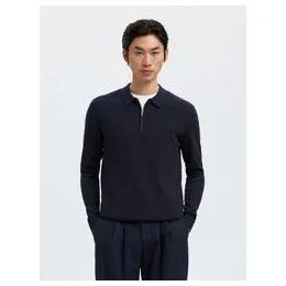 Polokragenpullover Selected "SLHBERG LS HALF ZIP POLO NOOS", Herren, Gr. S, blau (navy blazer detail:melange), Strick, Obermaterial: 100% Baumwolle, meliert, regular fit normal, Rundhals, Pullover
