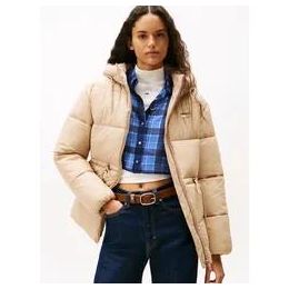 Tommy Hilfiger Steppjacke TOMMY JEANS "TJW HOODED MIDI PUFFER JACKET", Damen, Gr. S (36), malted milk, Web, Obermaterial: 100% Nylon, unifarben, regular fit wadenlang, Jacken Steppjacke