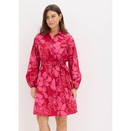 bonprix Blusenkleid aus reiner Baumwolle, pink, Gr.52, modisch bedrucktes Blusenkleid aus reiner Baumwolle mit Ballon&auml;rmeln und Bindeband in der Taille, 100% Baumwolle
