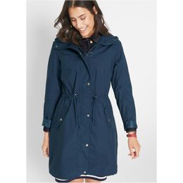 bonprix Parka mit Kapuze, blau, Gr.38, Locker geschnittener Longparka mit Kapuze, tailliert, aus 100% Baumwolle