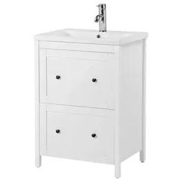 Waschtisch Welltime "Aalborg Waschplatz Unterschrank Badschrank mit Becken", wei&szlig; (wei&szlig;, wei&szlig;), B:61,5cm H:88cm T:46,5cm, Keramik, MDF, Metall, Waschtische, Waschtisch, Badm&ouml;bel inkl. Keramikbecken, Breite 60 cm mit Schubladen