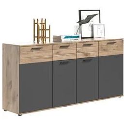 Sideboard Home Affaire "Riga, Breite 180cm, 4 T&uuml;ren, 2 Schubk&auml;sten, 6 Einlegeb&ouml;den, 10 F&auml;cher", braun (nox oak nb, basalt grau nb), B:180cm H:87cm T:40cm, FSC-zertifizierter Holzwerkstoff, Sideboards, Sideboard, hochwertige Rillenfr&auml;sung, mit Softclose, Kommode, Anrichte, Schrank