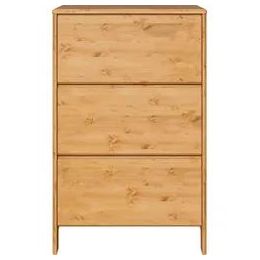 Schuhschrank OTTO HOME "Luven", braun (natur), B:82cm H:130cm T:34cm, Massivholz, Schr&auml;nke, Schuhschrank, FSC zertifiziertes Massivholz, mit 3 Klappen
