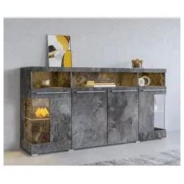 Sideboard OTTO HOME "India,Breite 182cm, stilvolle Kommode mit Glast&uuml;ren", schwarz (schiefer, schiefer), B:182cm H:92cm T:38,5cm, ABS-Kunststoff, FSC-zertifizierter Holzwerkstoff, Glas, Kunststoff, Metall, Sideboards, Sideboard, Kombikommode viel Stauraum, Einlegeb&ouml;den verstellbar,ohne Beleuchtung