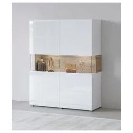 Highboard OTTO HOME "Toledo,Breite 121,5 cm, trendige Hochkommode mit 2 T&uuml;ren", wei&szlig; (wei&szlig; matt, wei&szlig; hgl, san remo eiche), B:121,5cm H:152,5cm, ABS-Kunststoff, FSC-zertifizierter Holzwerkstoff, Glas, MDF, Metall, Sideboards, Highboard, Hochschrank mit Glas-Partien,stylische Hochglanzfronten