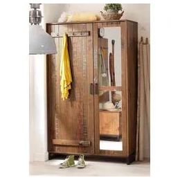 Garderobenschrank OTTO HOME "Santos", bunt (braun, bunt), B:110cm H:180cm T:52cm, Massivholz, Schr&auml;nke, Garderobenschrank, mit besonderen T&uuml;rfronten und Spiegel, viel Stauraum, H&ouml;he 180 cm