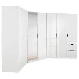 Schrank-Set Rauch "Freiham", wei&szlig; (alpinwei&szlig;, hochglanz wei&szlig;), Kastenm&ouml;bel-Sets, 3-teilig, schlichte Front mit ausgefr&auml;sten Eingriffen MADE IN GERMANY
