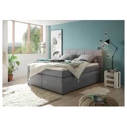 Boxspringbett ED EXCITING DESIGN "Tacoma", grau (hellgrau soro 90 light grau), B:204cm L:212cm, Komplettbetten, Boxspringbett, inkl. Bettkasten und Topper