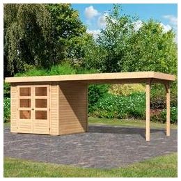 Gartenhaus Karibu "Arnis", beige (naturbelassen), ohne Fu&szlig;boden, ohne R&uuml;ck- und Seitenwand, ohne Dacheindeckung, Holzwerkstoff, Gartenh&auml;user, Gartenhaus, mit Anbaudach 2,80 m Breite