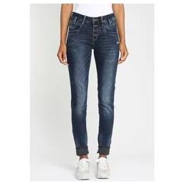Slim-fit-Jeans Gang "94CARLI", Damen, Gr. 31, N-Gr, blau (dunkelblau), Denim/Jeans, Obermaterial: 85% Baumwolle, 13% Polyester, 2% Elasthan, leichte Abriebeffekte, unifarben, slim fit lang, Jeans Slim-fit-Jeans, mit offener Knopfleiste, Topseller