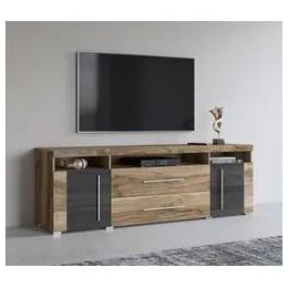 Lowboard OTTO HOME "Roger,Breite 182 cm, stilvolle TV-Kommode, 2T&uuml;ren 2 Schubladen", braun (satin nussbaumfarben, schwarzwood), B:182cm H:59,5cm, FSC-zertifizierter Holzwerkstoff, Sideboards, Lowboard, TV-Schrank mit viel Stauraum, TV-Board