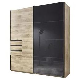 Schwebet&uuml;renschrank wimex "Oldenburg, Kleiderschrank mit Glaselementen in schwarz, 3 Schubladen", grau (artisan eiche nachbildung, glas grau), B:180cm H:198cm T:64cm, Holzwerkstoff, Schr&auml;nke, Schwebet&uuml;renschrank, mit Glaselementen