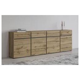 Sideboard OTTO HOME "Cross,Breite 225 cm, moderne grifflose Kommode,4 T&uuml;ren/4 Schubk&auml;sten", braun (wotan eiche, wotan eiche), B:225cm H:78,3cm T:40cm, FSC-zertifizierter Holzwerkstoff, Melamin, Sideboards, Sideboard, Schubladenschrank mit viel Stauraum, Einlegeb&ouml;den verstellbar