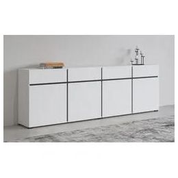 Sideboard OTTO HOME "Cross,Breite 225 cm, moderne grifflose Kommode,4 T&uuml;ren/4 Schubk&auml;sten", wei&szlig; (wei&szlig;, wei&szlig;), B:225cm H:78,3cm T:40cm, FSC-zertifizierter Holzwerkstoff, Melamin, Sideboards, Sideboard, Schubladenschrank mit viel Stauraum, Einlegeb&ouml;den verstellbar