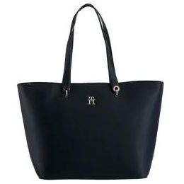 Shopper Tommy Hilfiger "TH EMBLEM TOTE", Damen, Gr. B/H/T: 48cm x 30cm x 14cm, blau (dw6 space blau), Polyurethan, Strukturmuster, unifarben, Taschen Shopper, mit TH-Emblem vorne