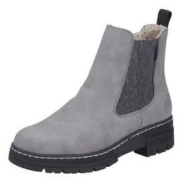 Chelseaboots Rieker, Damen, Gr. 39, grau, Elastischer Einsatz, Lederimitat, Basic, Schuhe Chelseaboots, Winterstiefelette, Winterboots, Blockabsatz, mit Stretcheinsatz