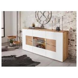 Sideboard VOGL M&Ouml;BELFABRIK, beige (altholzeiche, wei&szlig;), B:180cm H:90cm T:40cm, Sideboards, Sideboard, Breite 180 cm mit Hirnholzelement