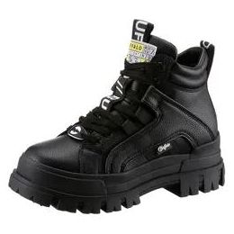 Schn&uuml;rboots Buffalo "ASPHA NC MID", Damen, Gr. 37, schwarz, Lederimitat, Schuhe Schn&uuml;rboots, Schn&uuml;rstiefelette, High Top Sneaker mit weicher Schaftrandpolsterung