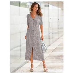 Druckkleid Inspirationen "Kleid", Damen, Gr. 48, Normalgr&ouml;&szlig;en, grau (grau, wei&szlig;, bedruckt), 100% Viskose, bedruckt, gemustert, gepunktet, mehrfarbig, wadenlang, V-Ausschnitt, Kleider Druckkleid