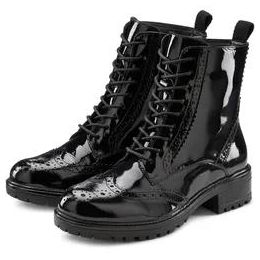 Schn&uuml;rboots Lascana, Damen, Gr. 42, schwarz (schwarz, shiny), Obermaterial: 100% Schafsleder. Decksohle: 100% Synthetik. Futter: 75% Textilmaterial, 25% Schafsleder. Laufsohle: 100% Synthetik, gl&auml;nzend, unifarben, Schuhe Schn&uuml;rboots, Schn&uuml;rstiefelette, Ankle Boots, Leder, Schn&uuml;ren & Rei&szlig;verschluss